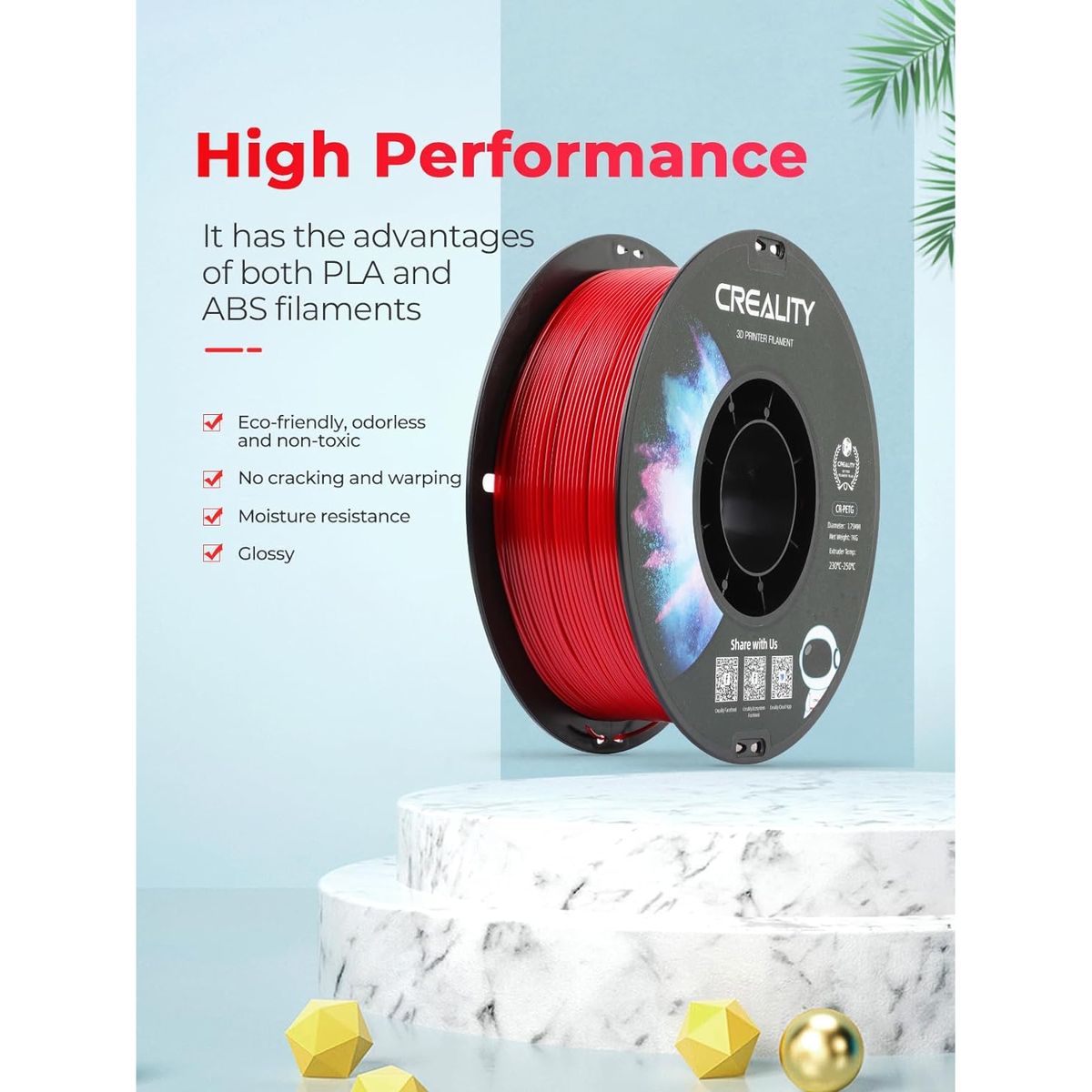 Creality PETG Filament 1.75mm, Excellent Toughness High Precision, Odo