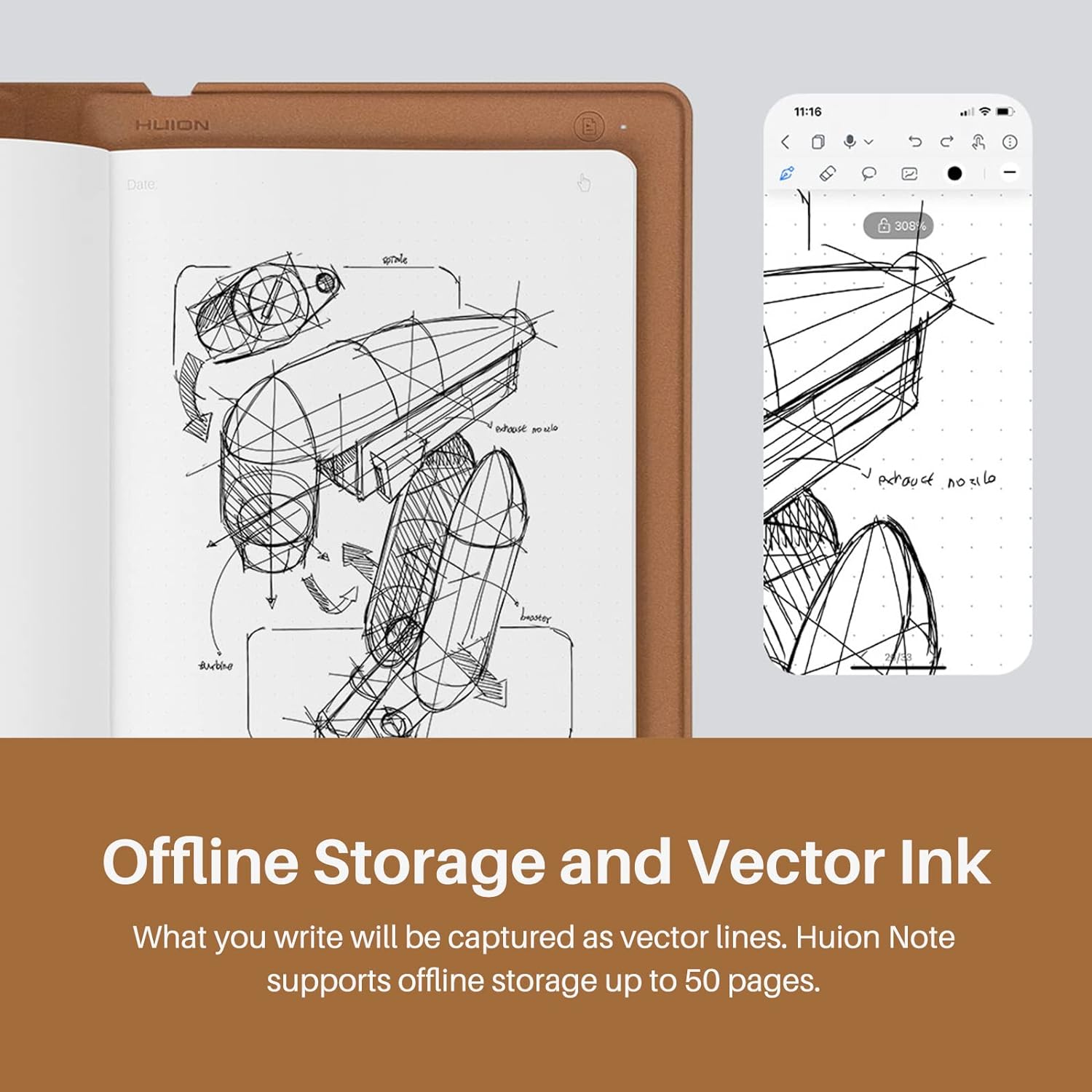 HUION Note X10 - Smart Digital Notebook with Battery-Free EMR Pen, Blu