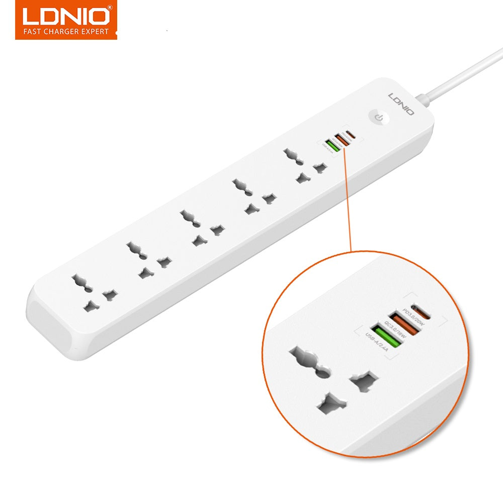 LDNIO SC5319 Multi Socket Extension Lead with 5 AC 3 USB Power Socket