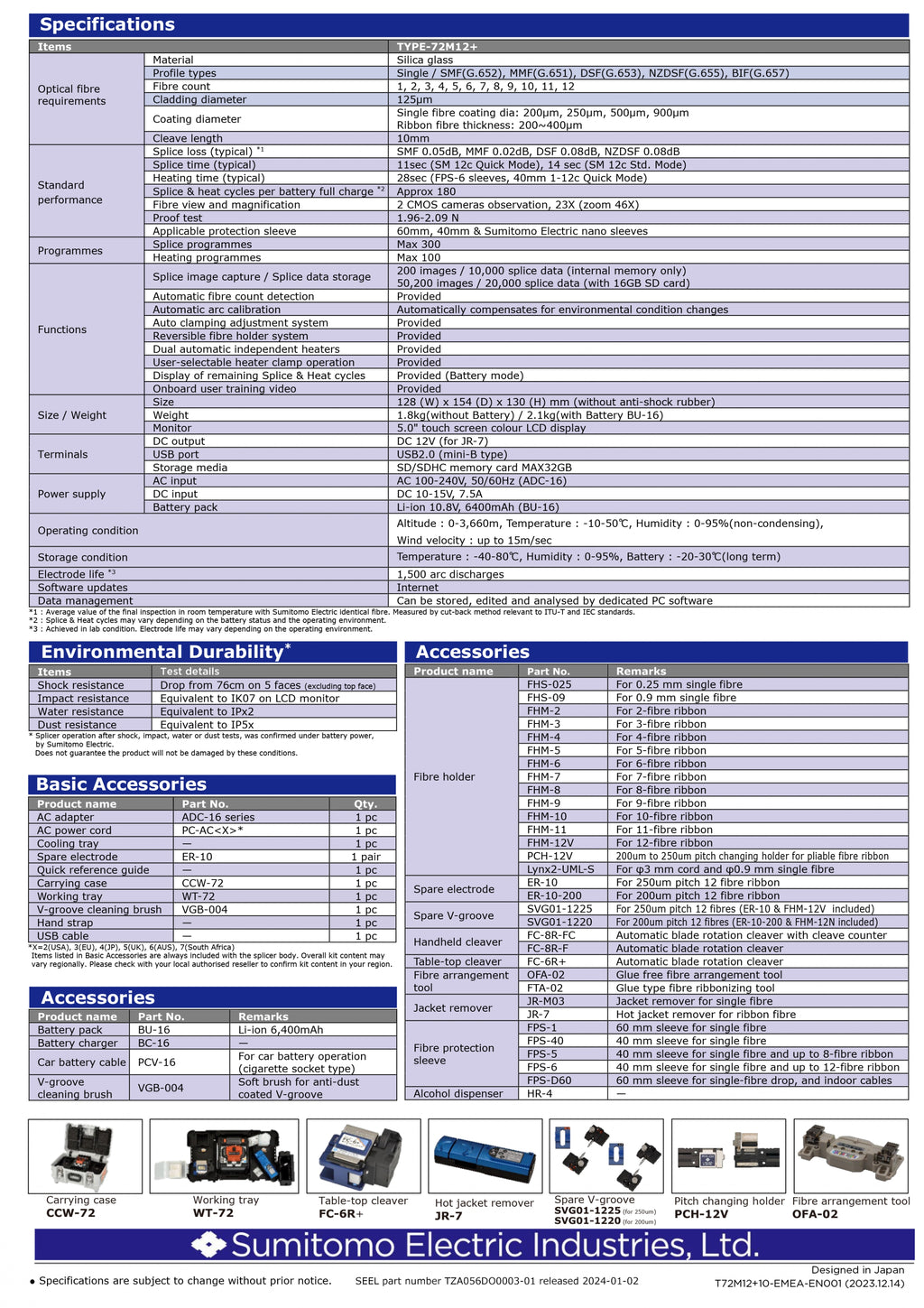 Sumitomo TYPE-72M12+ AI-Powered Ribbon Fiber Splicer, 1-12 Core, NanoT