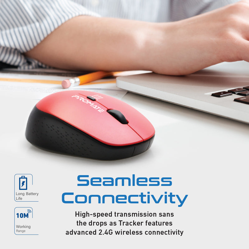 Promate 1600DPI MaxComfort Ergonomic 2.4G Wireless Mouse - Tracker