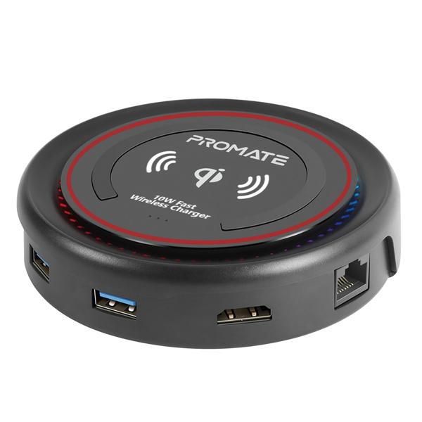Promate AIO USB-C Hub with 100W Power Delivery & 10W QI Wireless Charg