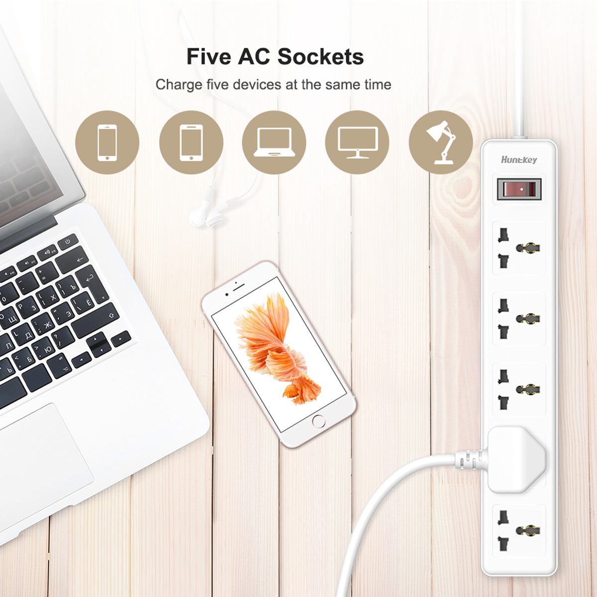 Huntkey 5 AC Outlet Universal Power Extension SSZ501 - 3m