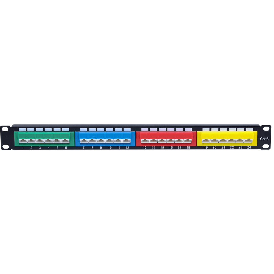 Atlantic 24-Port Cat6 UTP Patch Panel – 1U Rack Mount, 45° Angled Desi
