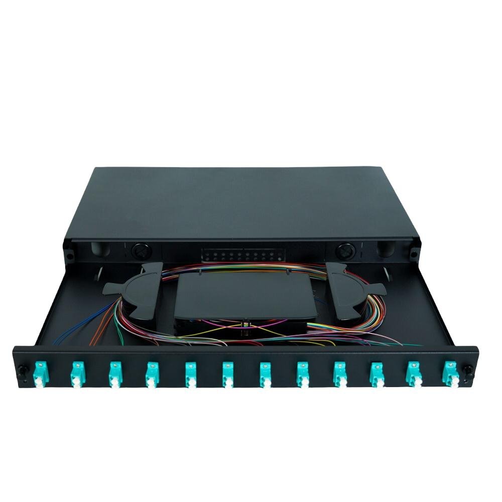 Atlantic 1U 12-Port Fiber Patch Panel – 24 LC Connectors, OM3 Multimod