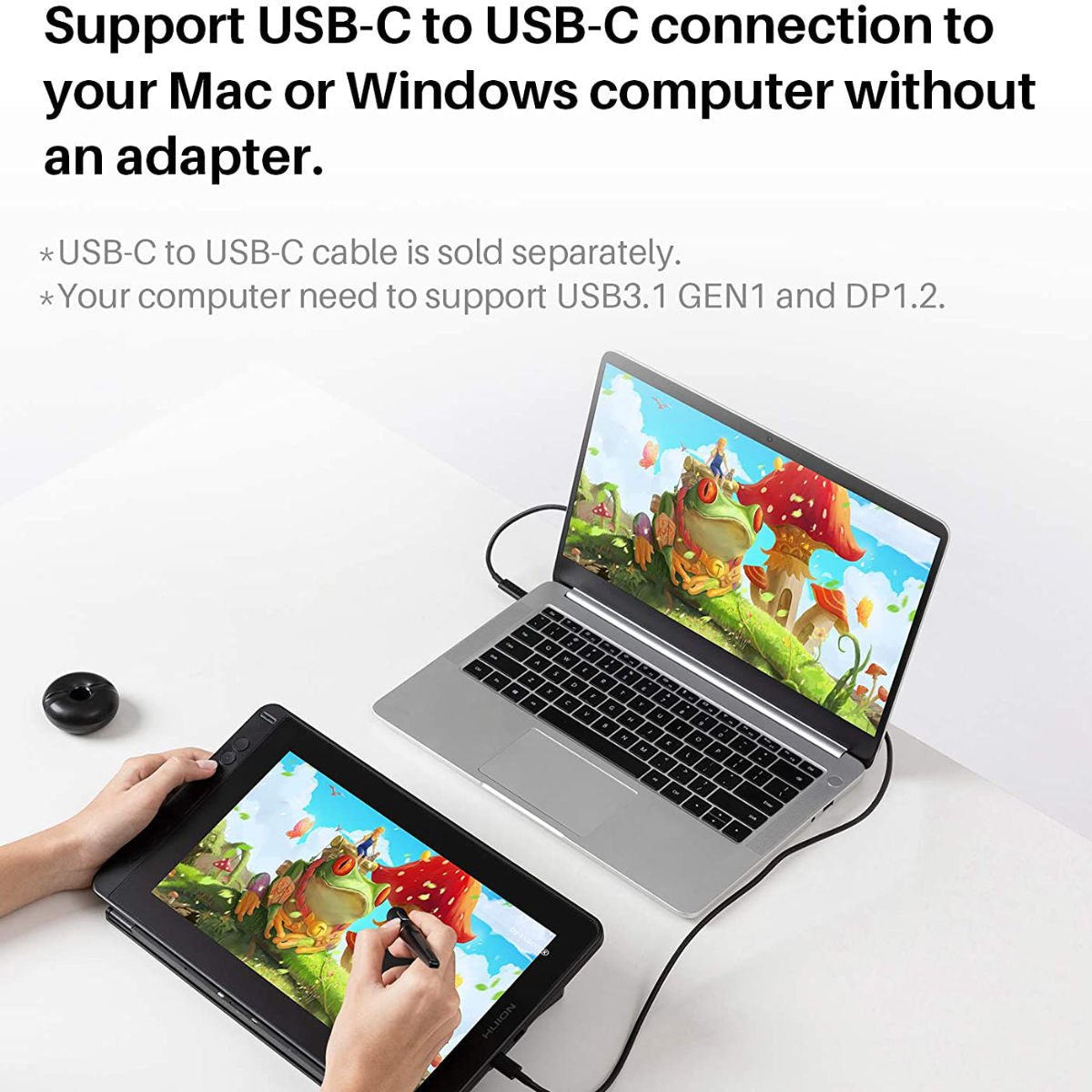 HUION Kamvas 12 - 11.6" Full HD Drawing Tablet with Battery-Free Pen,